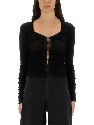 SELF-PORTRAIT Viscose Knit Top - Black