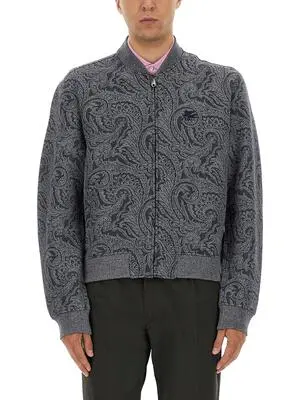 Etro Jacquard Bomber Jacket With Logo - Grey