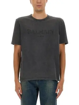 Balmain T-shirt With Logo Embroidery Grey