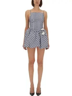 SELF-PORTRAIT Checkered Taffeta Mini Dress - Blue