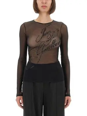 Jean Paul Gaultier Embroidered Logo Top - Black