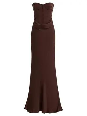 ROTATE BY BIRGER CHRISTENSEN Strapless Satin Maxi Gown Brown