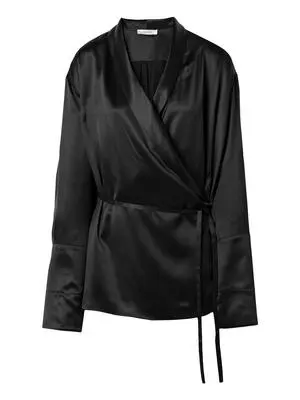 THE ROW Eivie Silk Wrap Blouse - Black