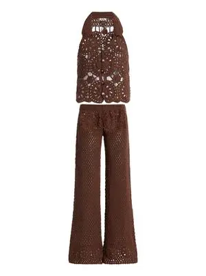 Akoia Swim Exclusive Crocheted Cotton Pant Set - Brown