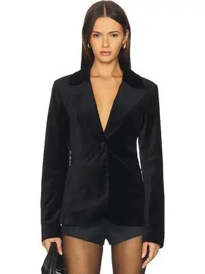 Good American Velvet Sculpted Blazer - Black001