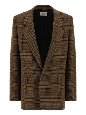Saint Laurent Prince Of Wales Wool Blazer - Brown