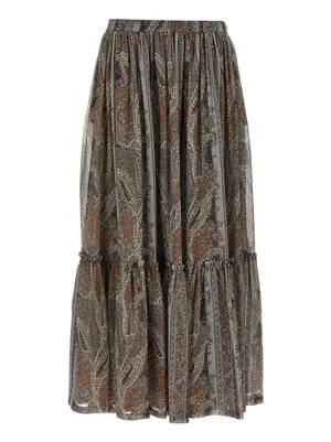 Saint Laurent Paisley Silk Skirt Multicolor
