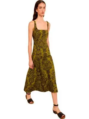 Ulla Johnson Natali Tank A-line Dress - Olive Flora