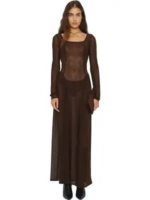 REFORMATION Leona Knit Dress Sheer Brown
