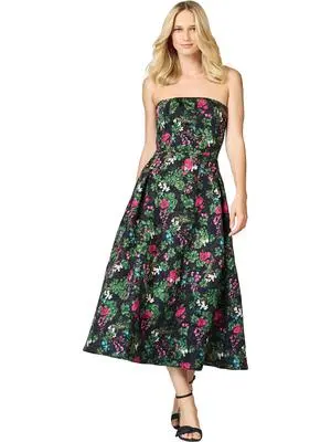 Sachin & Babi Cloque Shay Strapless Tea-length Dress - Royal Gardens
