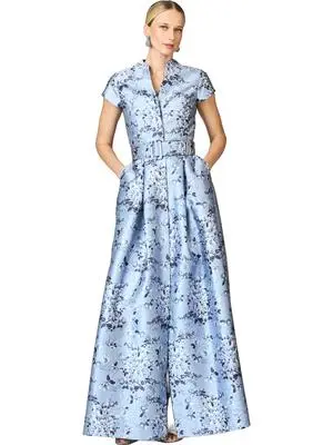 Sachin & Babi Floral Printed Mikado Marta Gown - Iced Cherry Blossom