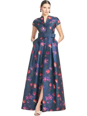 Sachin & Babi Marta Floral Mikado Gown - Midnight Jardin