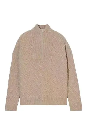 Closed Diamond-patterned Half-zip Sweater - Neutrals
