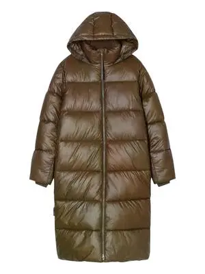 Closed Quilted Hooded Puffer Coat Brown