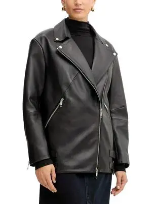 BOSS Nappa-leather Biker Jacket - Black