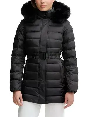 Geox Catria Hooded Belted Coat - Black