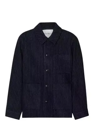 Closed Pinstripe Button-up Jacket - Blue