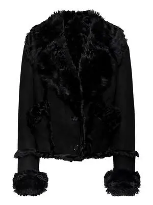 SALVATORE SANTORO Fur Trim Leather Jacket - Black