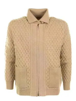 PAOLO PECORA Honeycomb Zip-up Cardigan - Neutrals