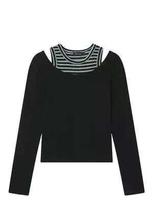 TOUT A COUP Striped Layered T-shirt - Black