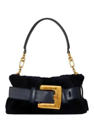 Balmain Mini Anthem Shearling Clutch Black