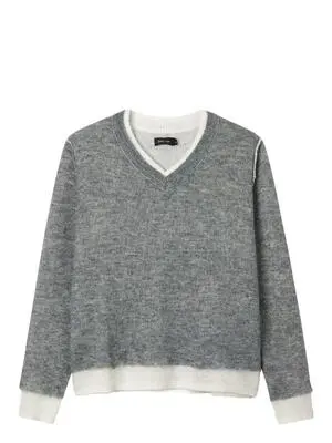 TOUT A COUP V-neck Raw-cut Sweater - Grey