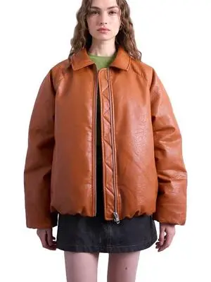 Topshop Oversized Faux Leather Jacket - Orange