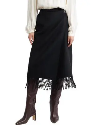 RAILS Odette Wool-Blend Midi Skirt With Fringe