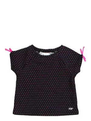 RUFFLEBUTTS UPF 50+ Active Raglan Bow T-Shirt Black & Neon Magenta Tiny Dots