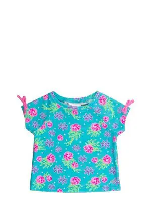 RUFFLEBUTTS UPF 50+ Active Raglan Bow T-Shirt Neon Happy Hibiscus