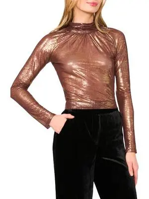 Ted Baker London Metallic Ruched Turtleneck Top Potting Soil