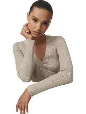 REISS Lula Metallic Craft-stitch Rib-knit Top - Champagne