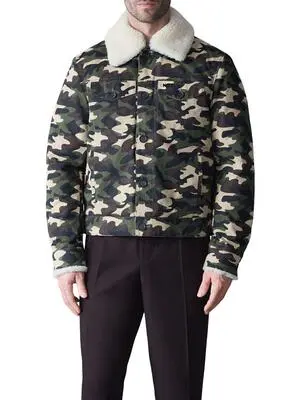 Mackage Nash Camo Cotton Trucker Jacket With Shearling Collar - Camouflage Print