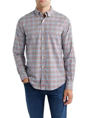Johnnie-o Hartwick Plaid Nylon Blend Button-down Shirt - Malibu Red