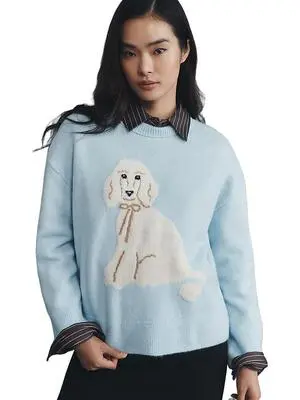 Maeve Crew Neck Pullover Sweater - Light Blue Poodle