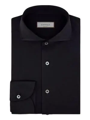 Canali Regular-fit Shirt In Cotton Jersey - Black
