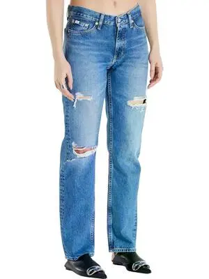 CALVIN KLEIN Ripped Low Rise Straight Jeans