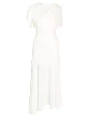 POST MERIDIEM Asymmetrical Draped Midi Dress White