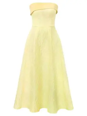 POST MERIDIEM Jacquard Satin-Panel Midi Dress Yellow