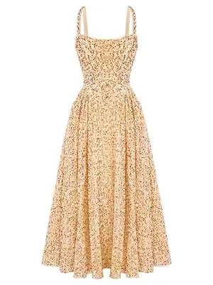 POST MERIDIEM Sequin Corset Midi Dress - Neutrals