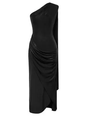 POST MERIDIEM Draped One-shoulder Midi Dress - Black