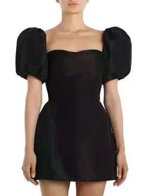 POST MERIDIEM Puff-sleeve Mini Dress With Bow - Black