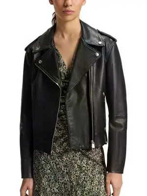 BOSS Leather Biker Jacket - Black
