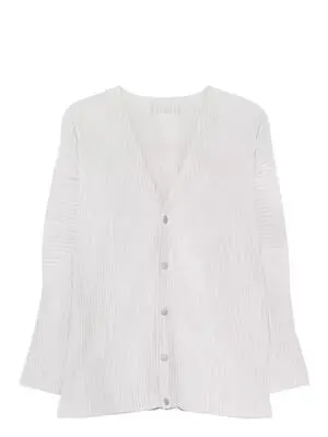 Issey Miyake Pleated Buttoned Cardigan - White