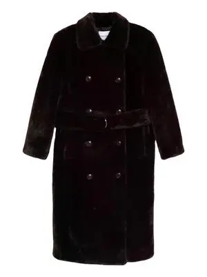 STAND STUDIO Belted Double-Breasted Coat Brown