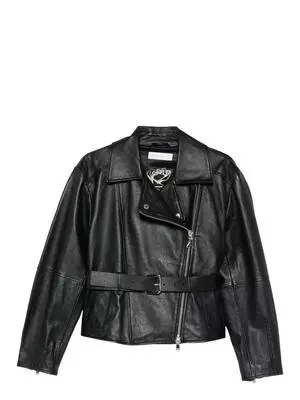 Patrizia Pepe Belted Zip-up Biker Jacket - Black