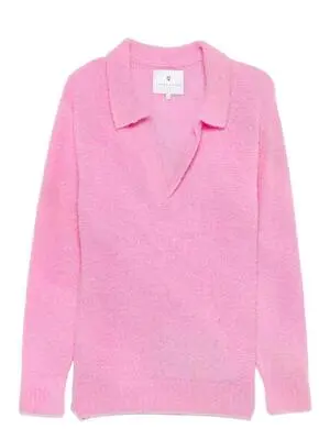SEVEN GAUGE Polo-collar V-neck Sweater - Pink