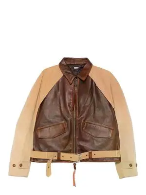 KHOKI Pocketed Belted Leather Jacket - Brown