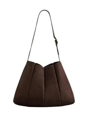 THEMOIRE Helena Faux Suede Shoulder Bag - Ebony