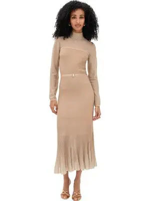 Zimmermann Metallic Ribbed Knit Midi Dress - Metallic Rose Gold